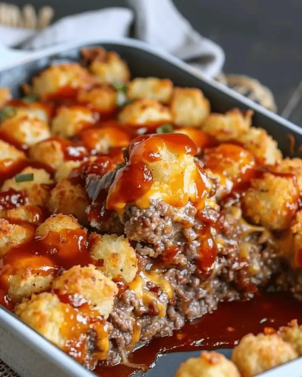 Cheesy Tater Tot Meatloaf Casserole - Recipes Smile