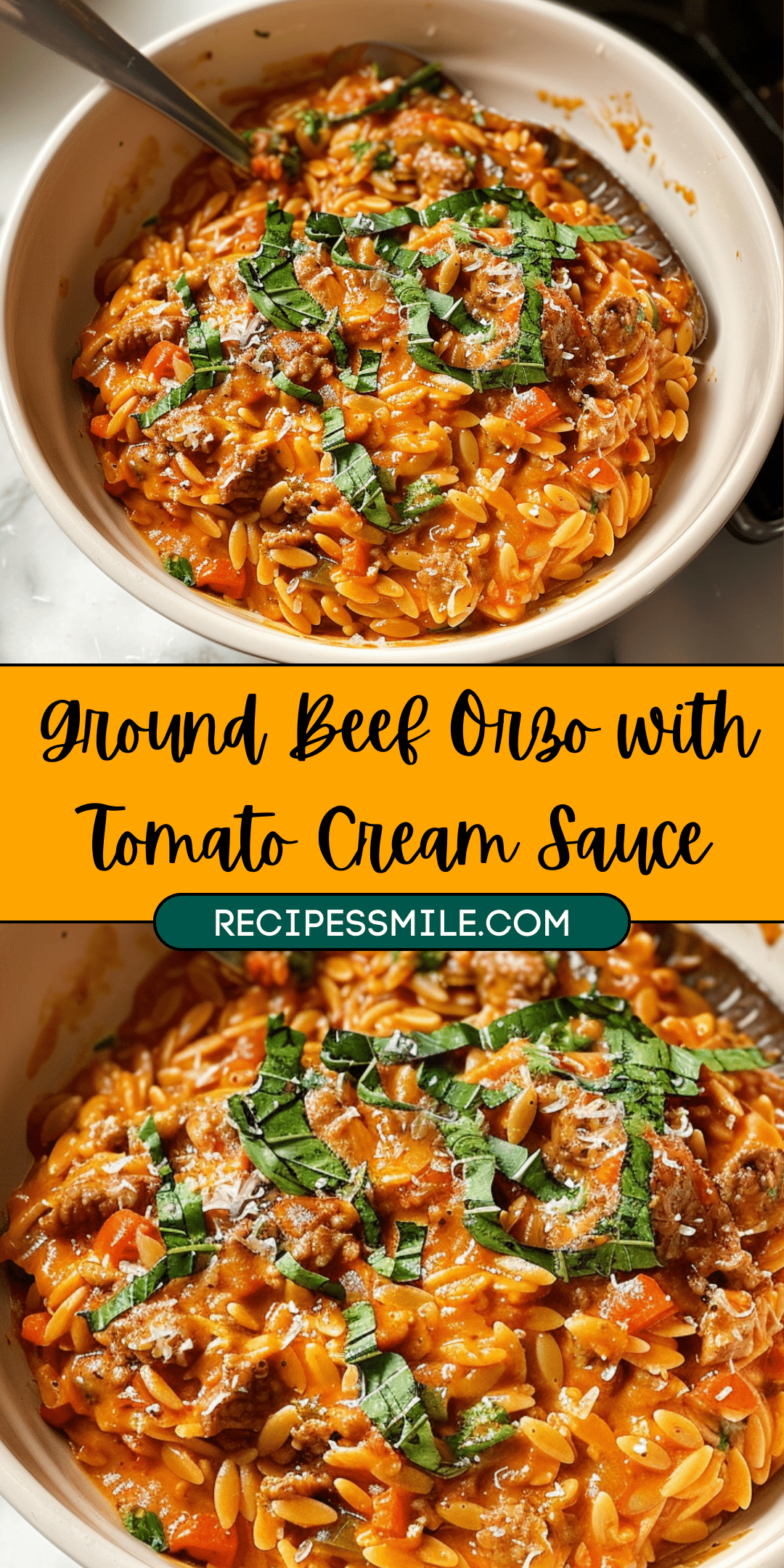 Ground Beef Orzo with Tomato Cream Sauce - Recipes Smile