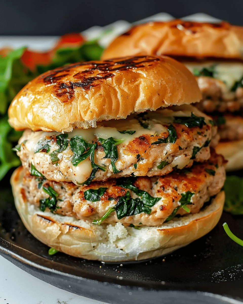 White Cheddar and Spinach Chicken Burgers - Recipes Smile