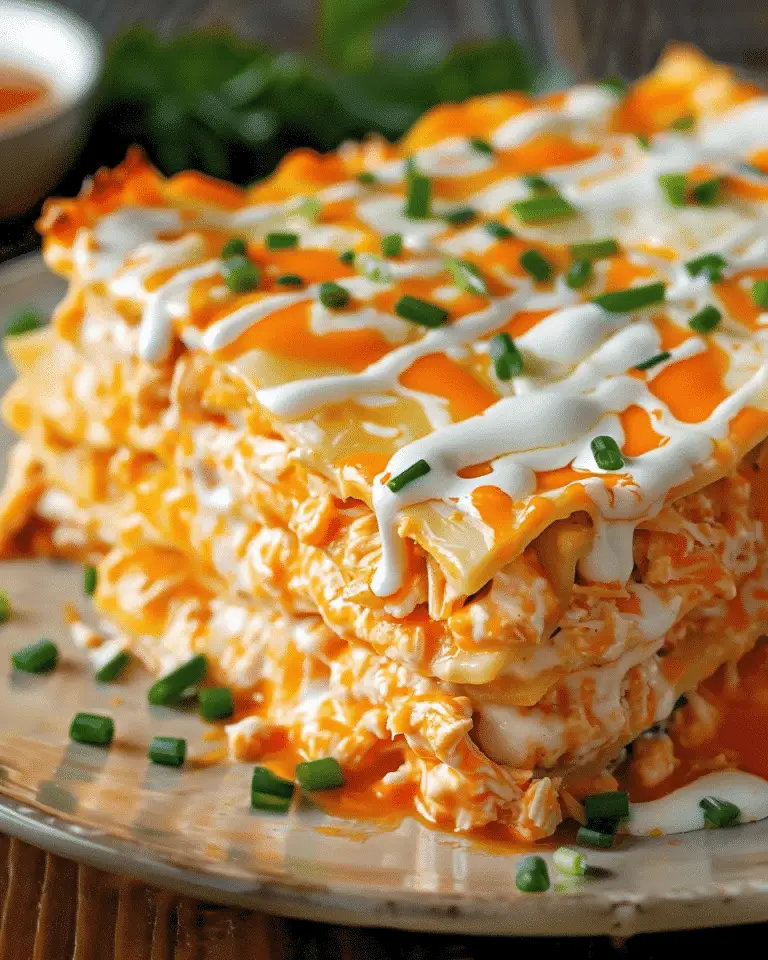 Cheesy Buffalo Chicken Lasagna with Ranch Drizzle - Recipes Smile