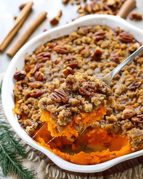 The Best Sweet Potato Casserole With Butter Pecan Crumble Topping Recipes Smile