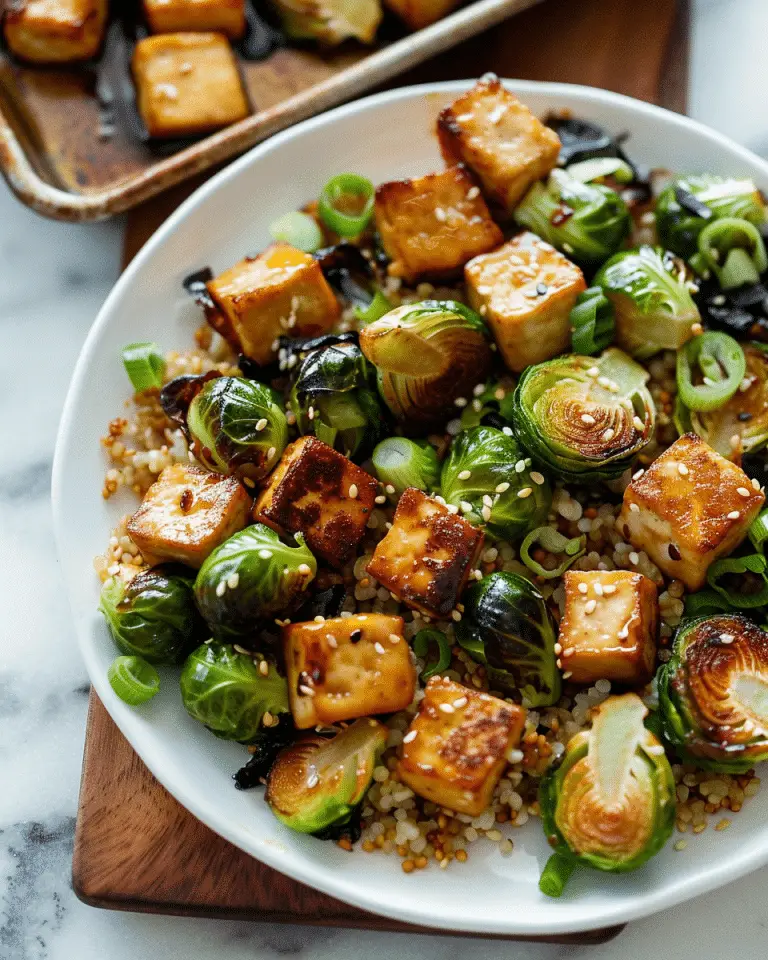 Roasted Brussels Sprouts and Crispy Tofu with Honey-Sesame Glaze ...