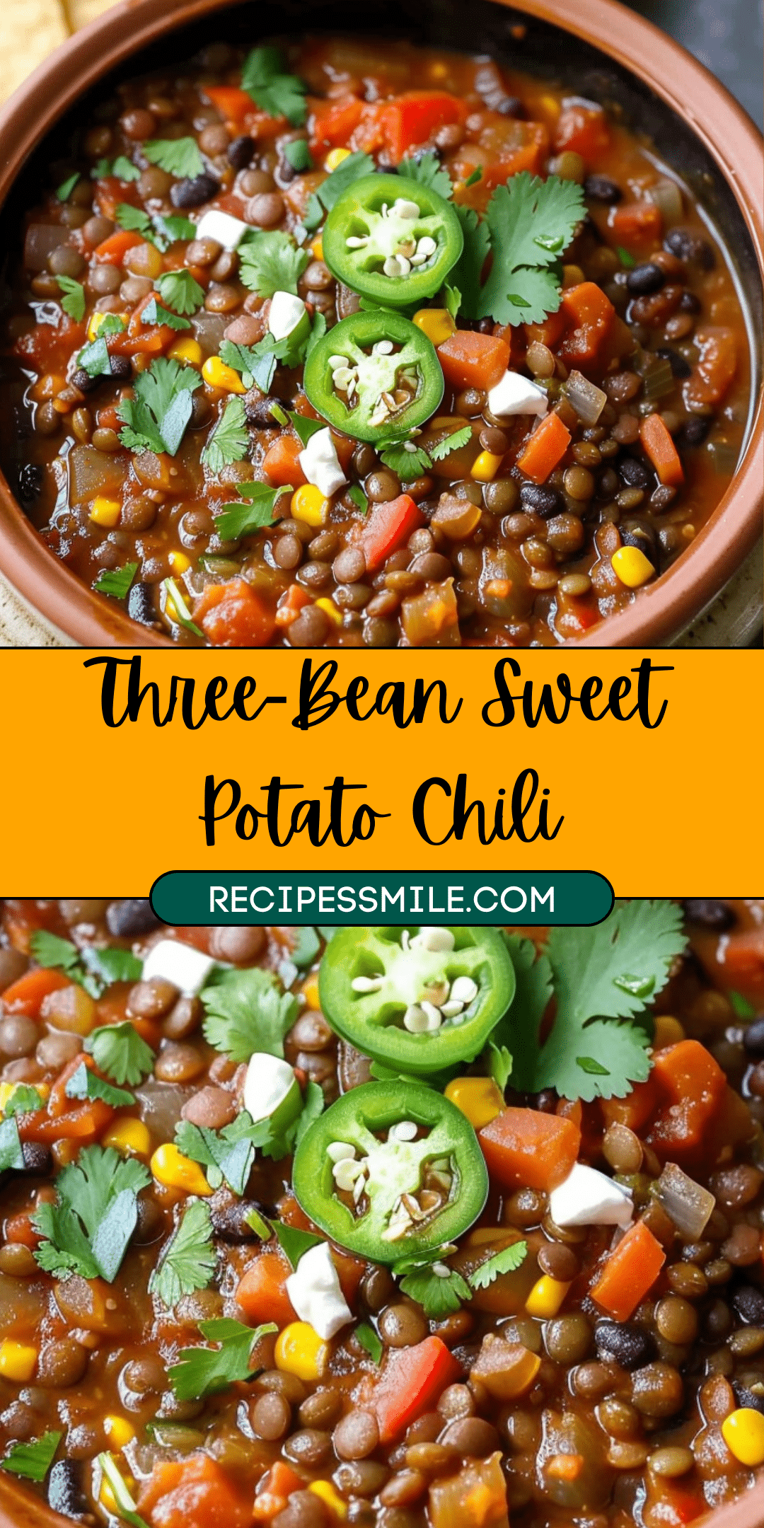 Three-Bean Sweet Potato Chili - Recipes Smile
