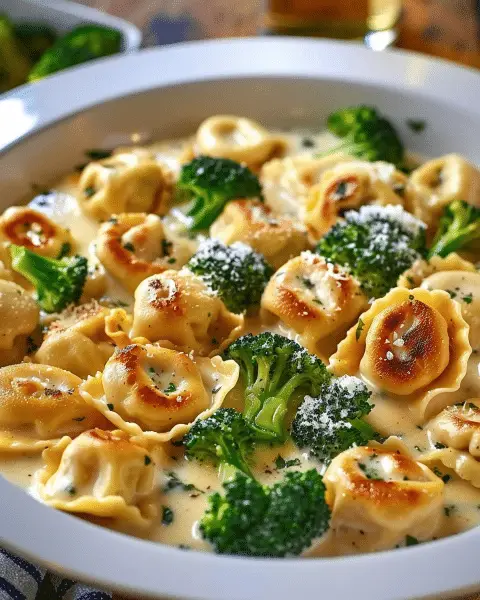 Creamy Garlic Parmesan Tortellini with Chicken & Broccoli - Recipes Smile