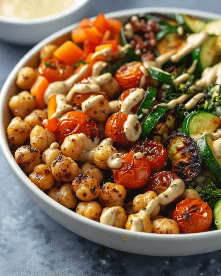 Roasted Vegetable & Chickpea Bowl with Tahini Dressing - Recipes Smile