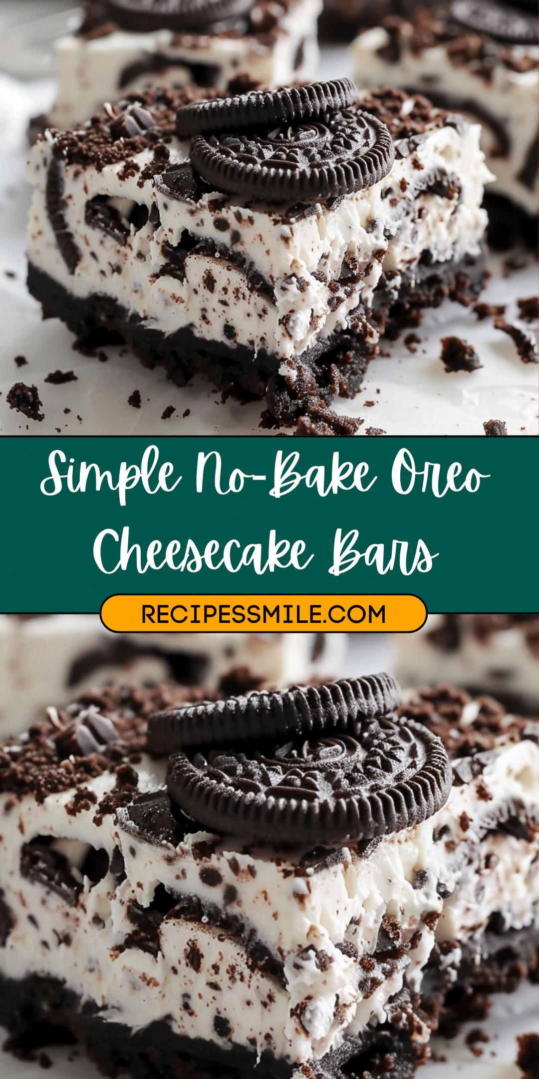 Simple No-Bake Oreo Cheesecake Bars - Recipes Smile