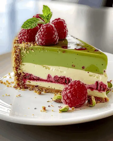 Elegant Pistachio Raspberry Crunch Cheesecake - Recipes Smile